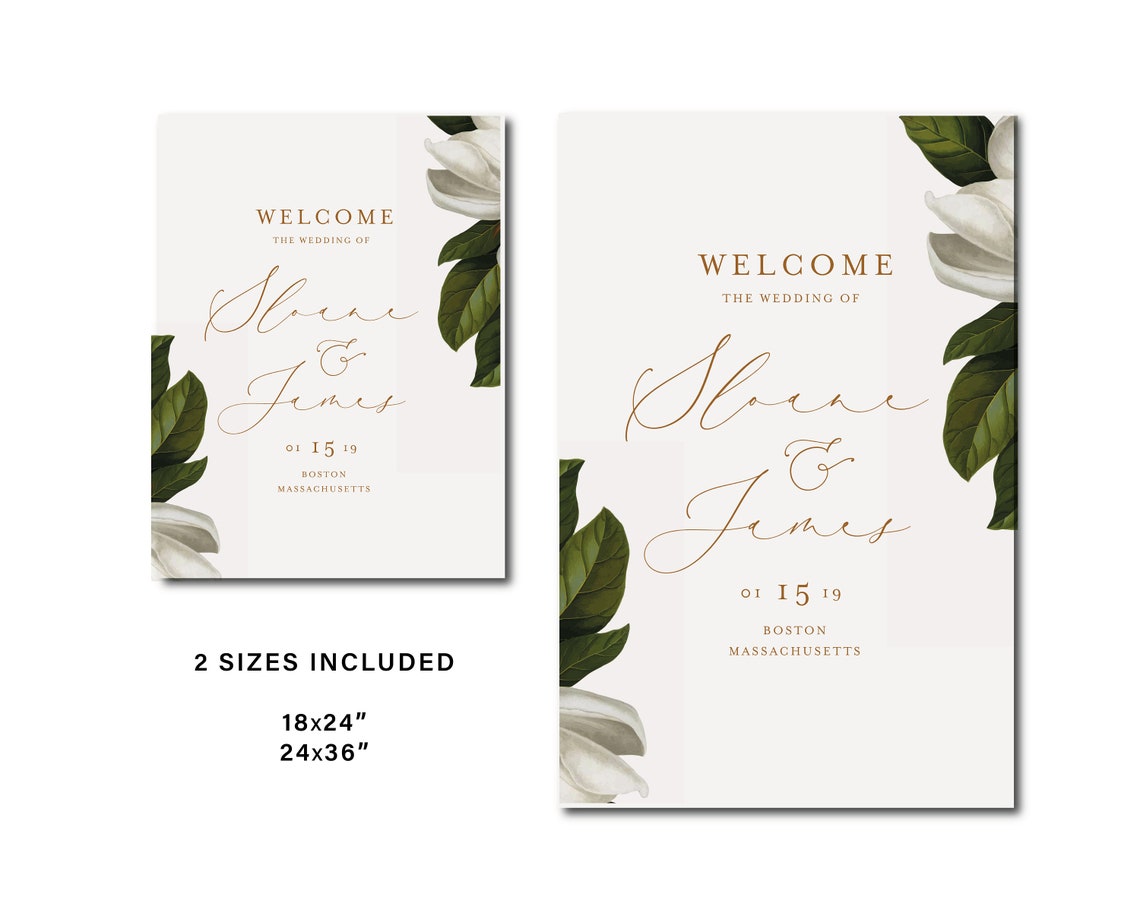 Magnolia Welcome Sign Template, Wedding or Bridal Shower Welcome Sign ...
