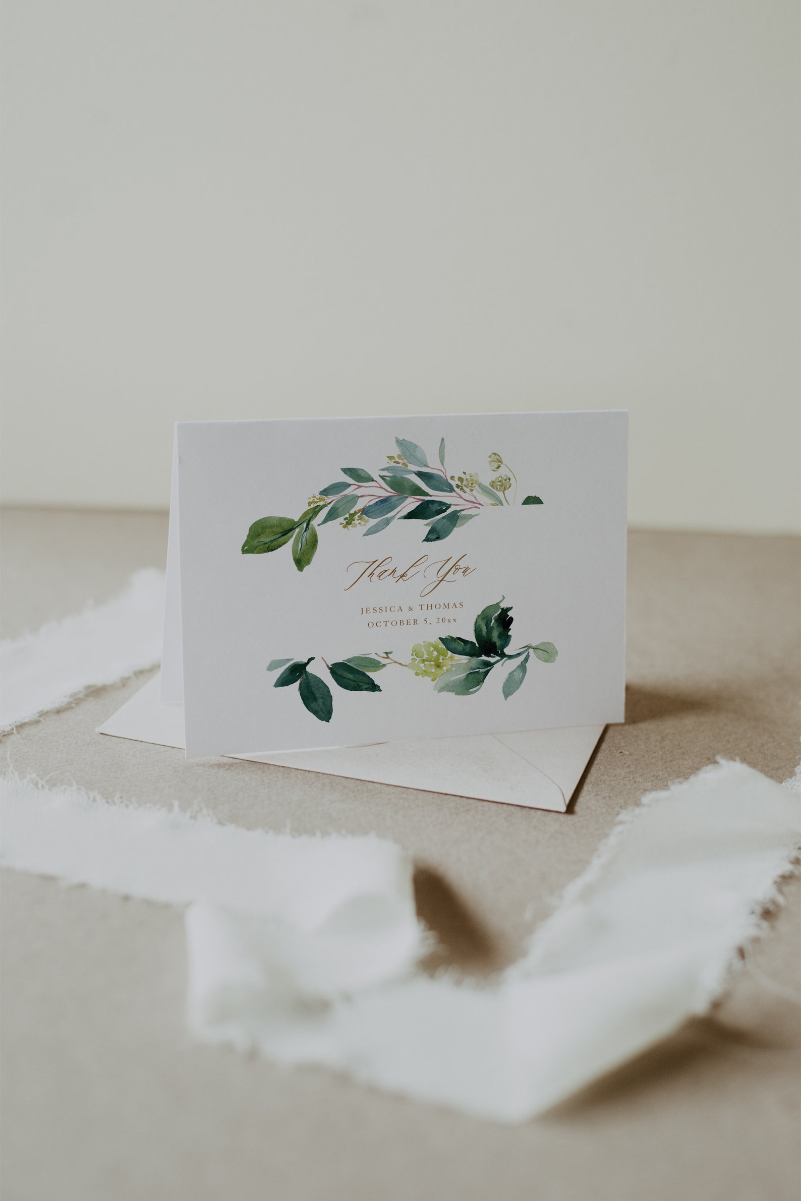 Leafy Greenery Thank You Card Template, INSTANT DOWNLOAD, 100% Editable ...
