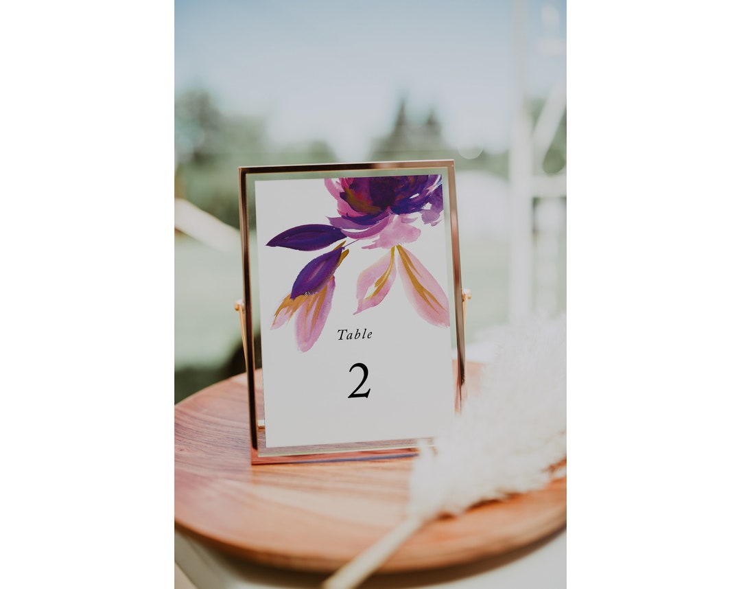Numéros de table de mariage Numéros de table aubergine Numéros de table ...