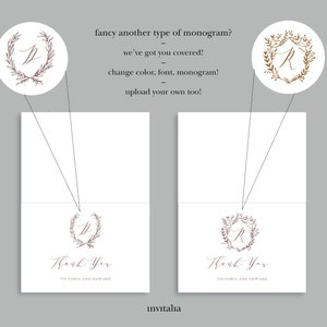 Monogram Thank You Card Template Folded Thank You Card 5x3.5 Instant ...
