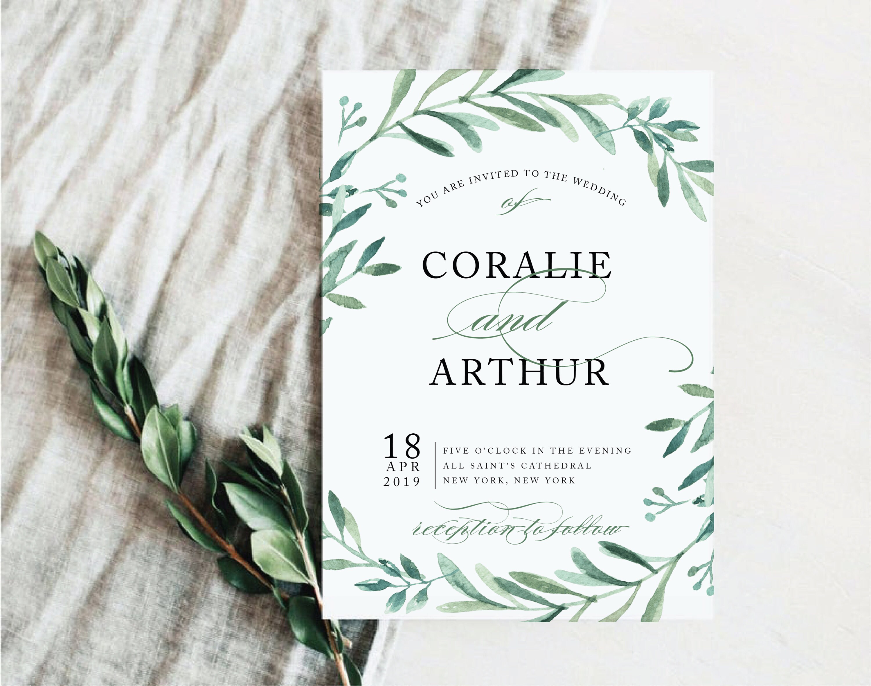 Greenery Wedding Invitation Template Printable Wedding | Etsy