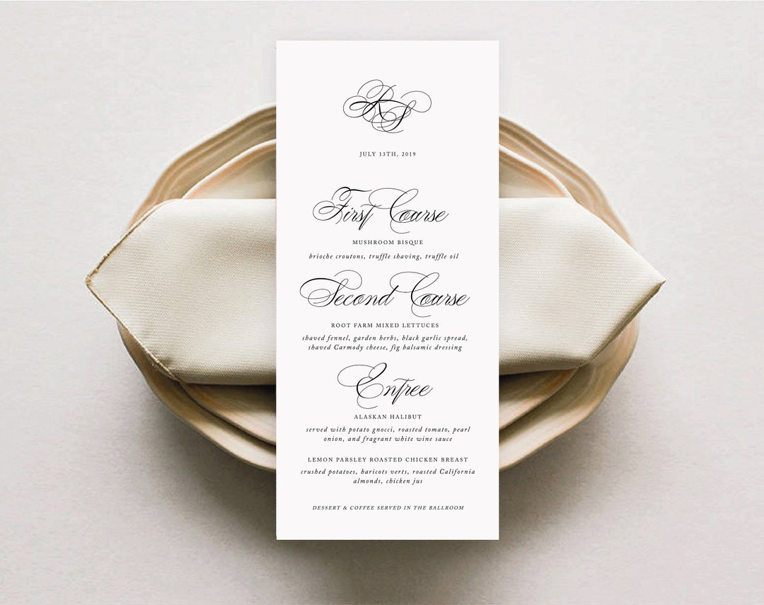 Wedding Menu Template, Printable Wedding Menu Card, Dinner Menu, DIY ...
