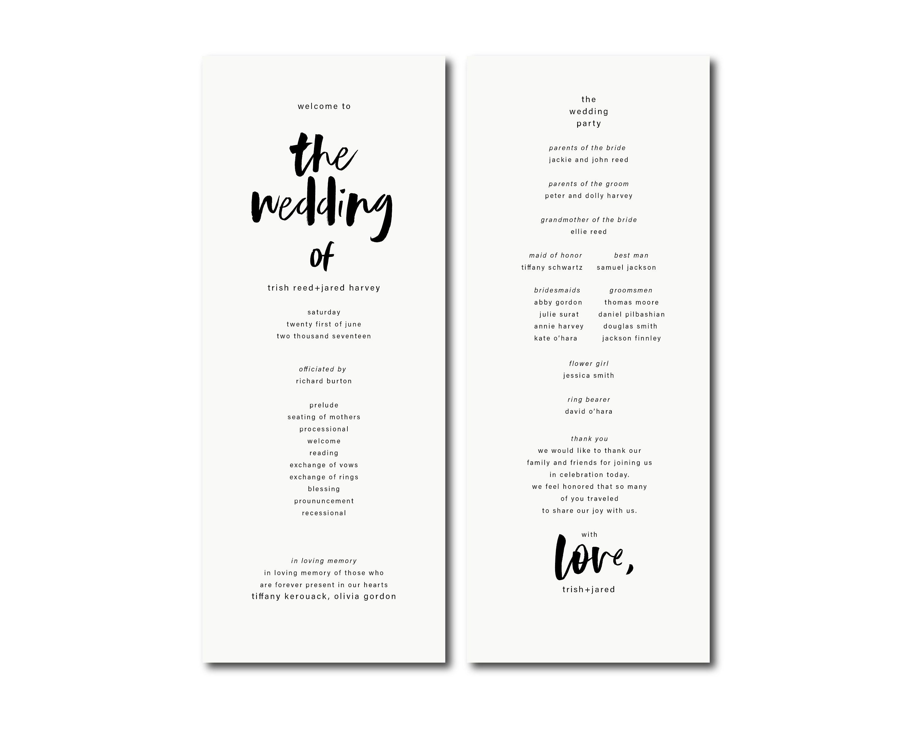 Hand Lettered Brush Calligraphy Wedding Ceremony Program | Etsy