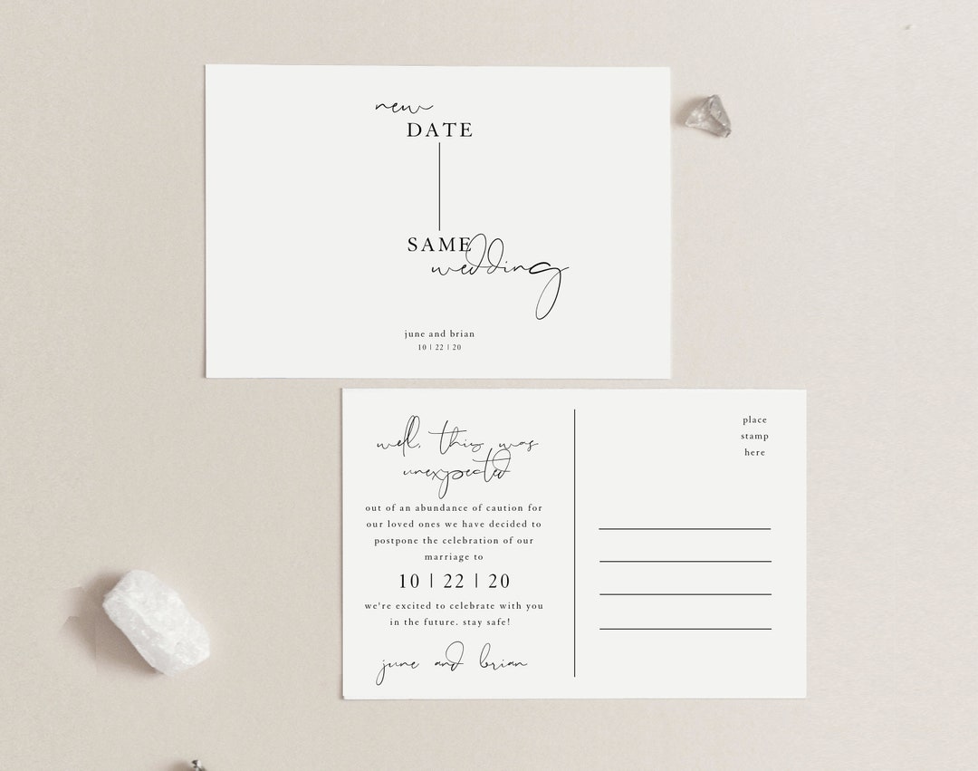 Minimalist New Date Announcement Template, New Date Wedding, Change of ...