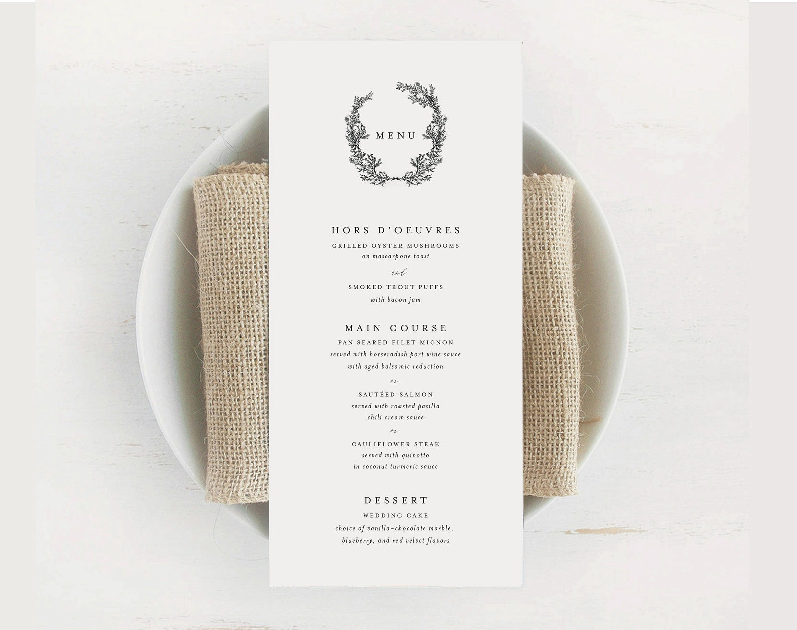 Printable Wedding Menu Template Rustic Wedding Menu Classic - Etsy