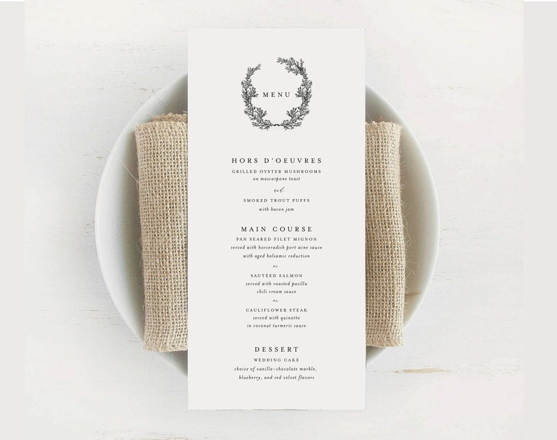 Printable Wedding Menu Template Rustic Wedding Menu Classic - Etsy