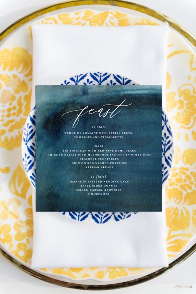 Square Menu Template Editable Square Wedding Dinner Menu Teal - Etsy