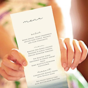 Blue Watercolor Printable Menu Printable Menu Cards Menu Template ...