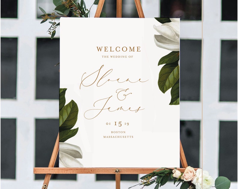 Magnolia Welcome Sign Template, Wedding or Bridal Shower Welcome Sign ...
