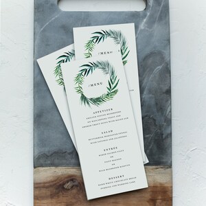 Modern Tropical Greenery Menu Template, Watercolor Palm Leaves, Instant ...