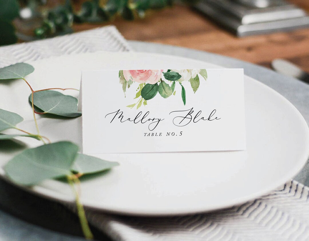 Place Card Template, Try Before You Buy, Editable Blush Floral Wedding ...