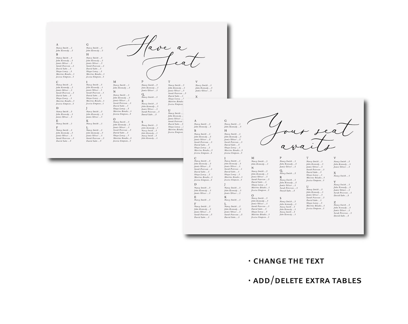 FULLY Editable Seating Chart Alphabetical Wedding Seating Sign Wedding ...