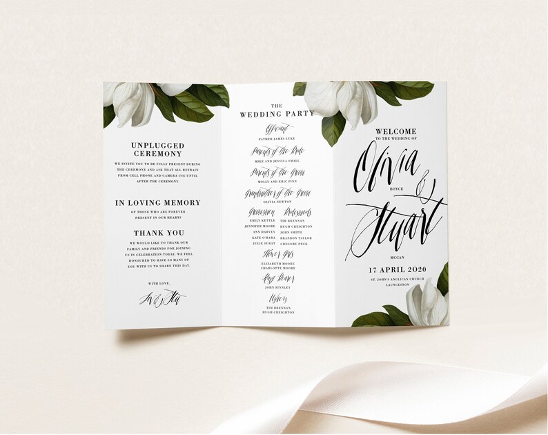 Magnolia Tri Fold Wedding Program Tri Fold Program Catholic - Etsy