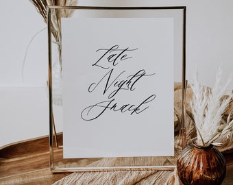 Late Night Snack Printable Wedding Party Sign, Rustic Food Buffet Snack ...
