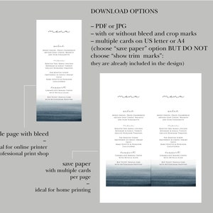 Blue Watercolor Printable Menu Printable Menu Cards Menu Template ...