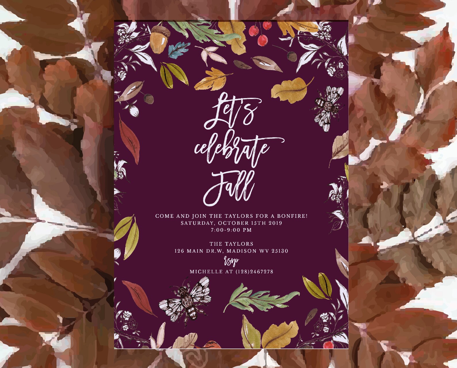 Lets celebrate fall invitation fall themed party invitation | Etsy