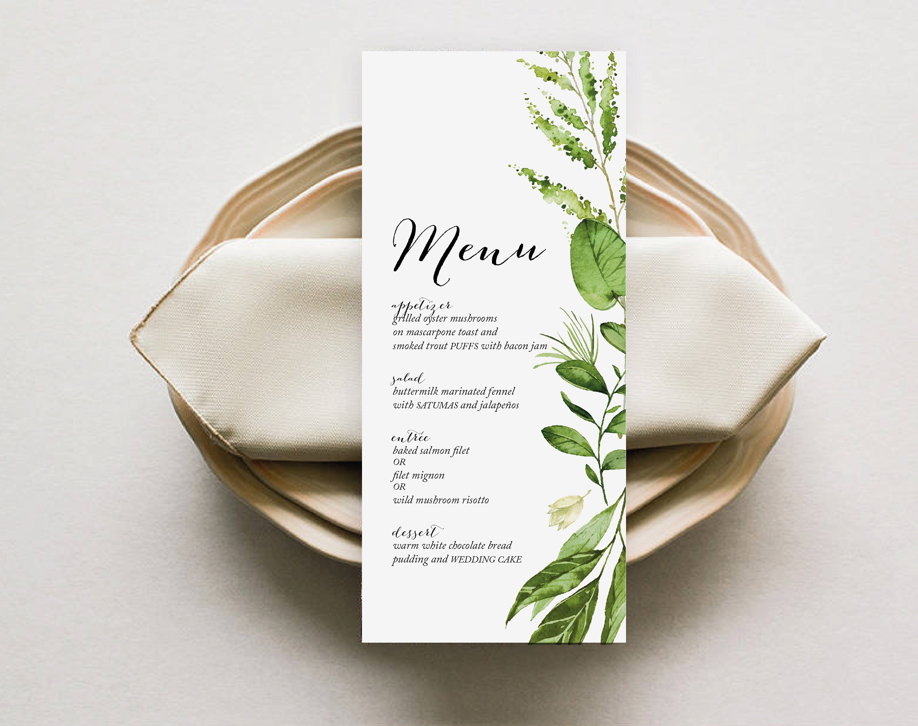 Greenery Wedding Menu Wedding Menu Template Botanical Menu | Etsy