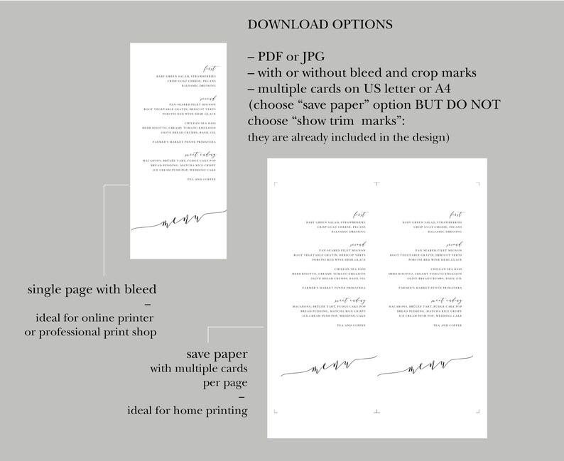 Modern Script Wedding Menu Template Elegant Font Menu Card - Etsy