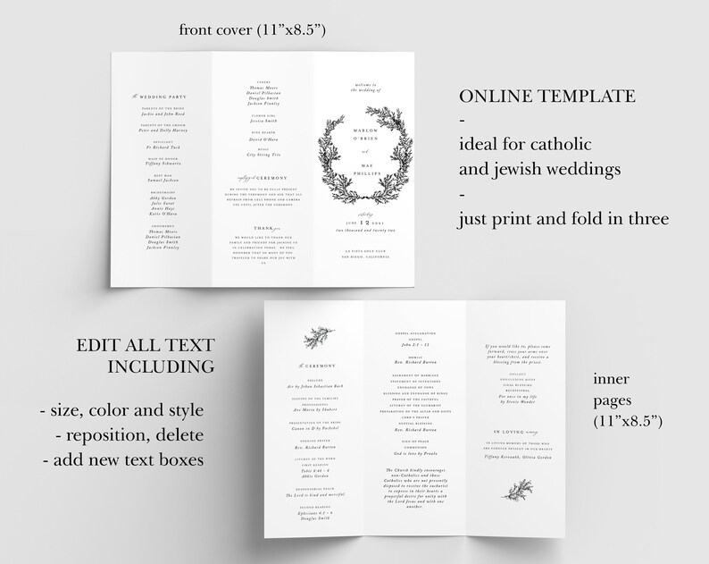 Tri-fold Wedding Program Template Trifold Program Catholic | Etsy