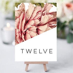 BOHO Printable Table Number, Pink Peony Table Number, Modern Wedding ...
