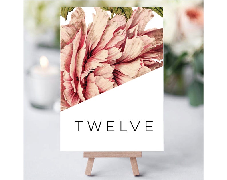 BOHO Printable Table Number Pink Peony Table Number Modern - Etsy