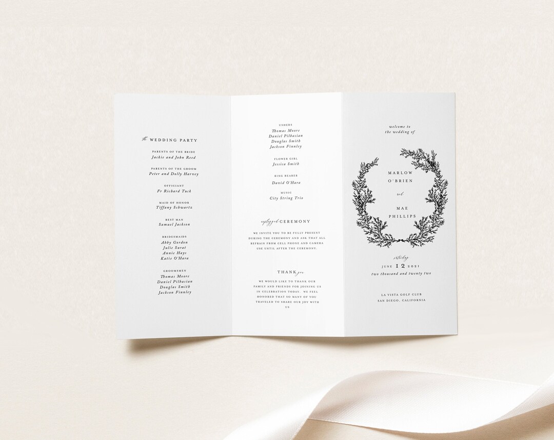 Tri-fold Wedding Program Template, Trifold Program, Catholic Wedding ...