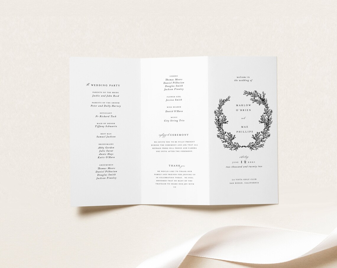 Tri-fold Wedding Program Template Trifold Program Catholic | Etsy