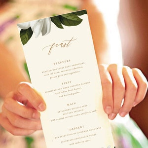 Magnolia Menu Card Template Rustic Dinner Menu Wedding Menu - Etsy