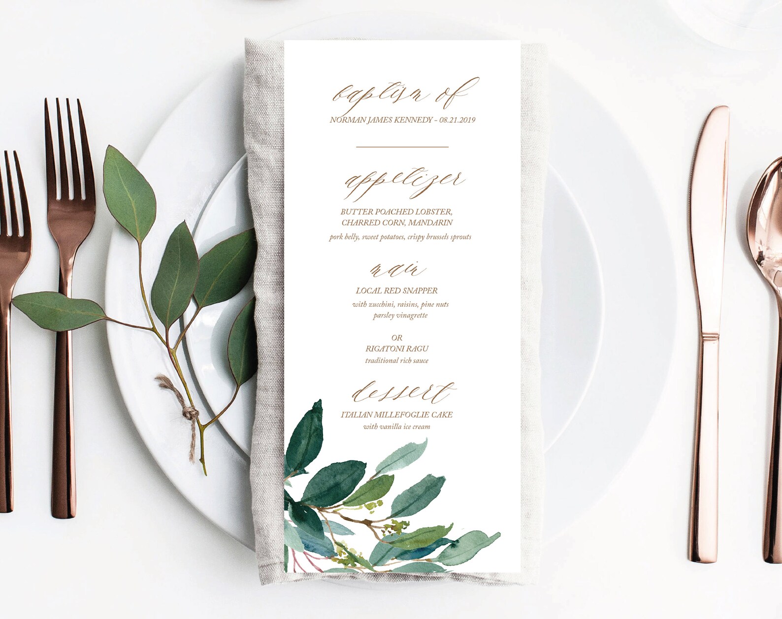 Greenery Baptism Menu Boy Christening Menu Editable Menu | Etsy