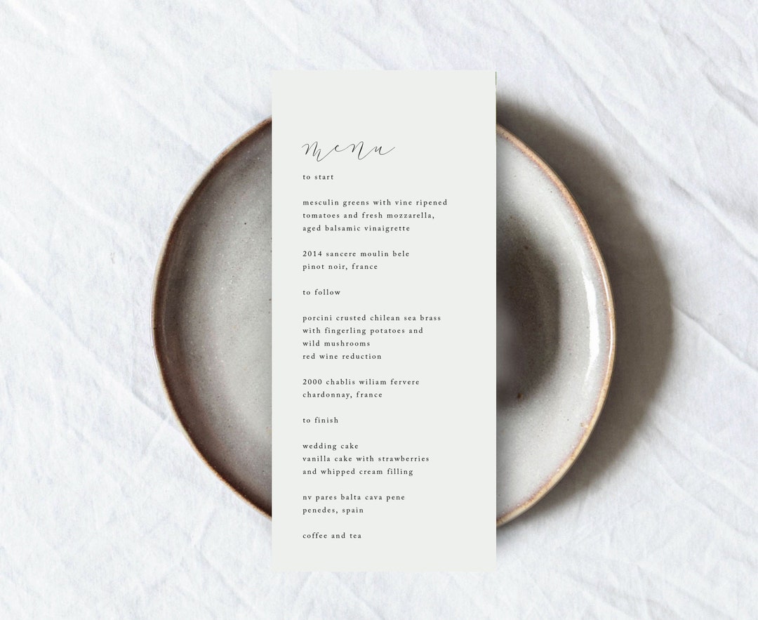 Minimalist Menu Template Download Modern Wedding Menu Simple Menu Cards ...