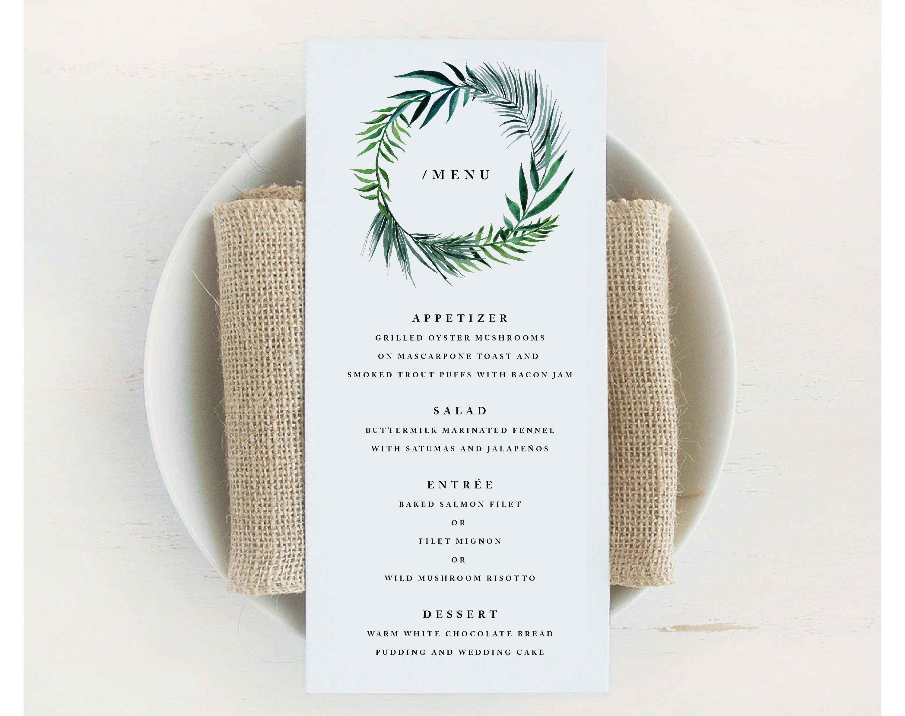 Modern Tropical Greenery Menu Template Watercolor Palm | Etsy