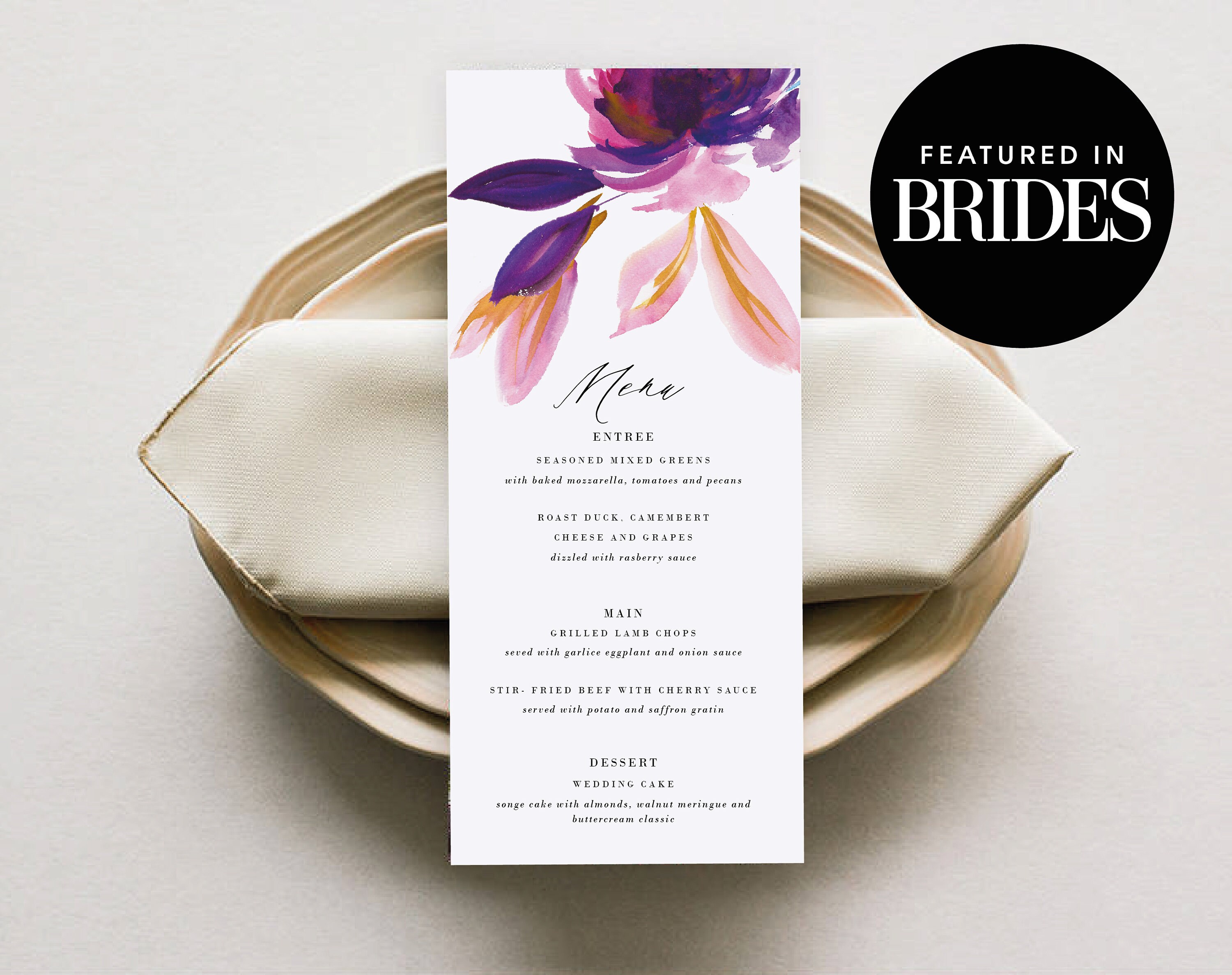 Wedding Menu Template Printable Wedding Menu Cards Instant | Etsy