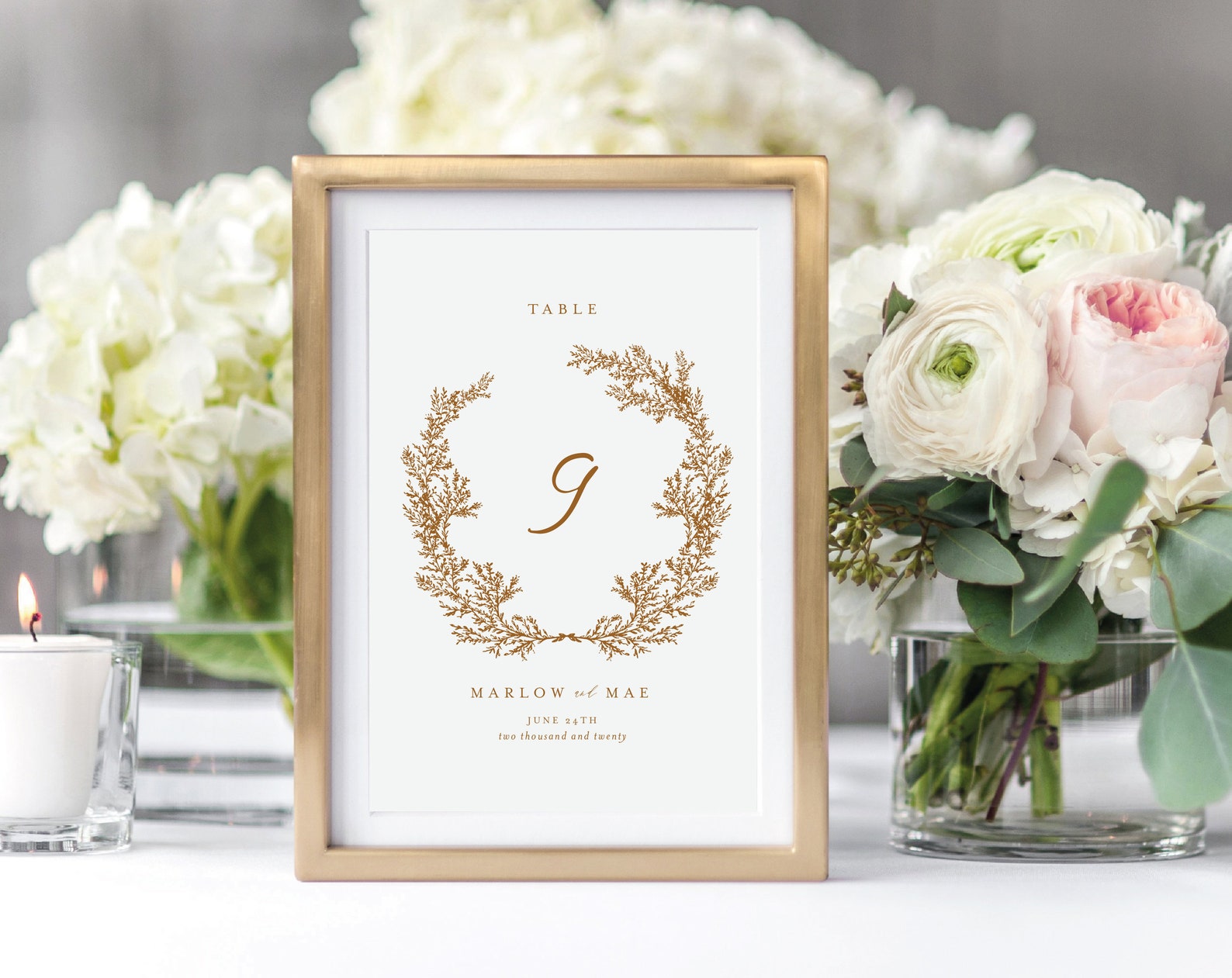 Gold Wreath Table Numbers, Rustic Elegance Gold Table Numbers, DIY ...