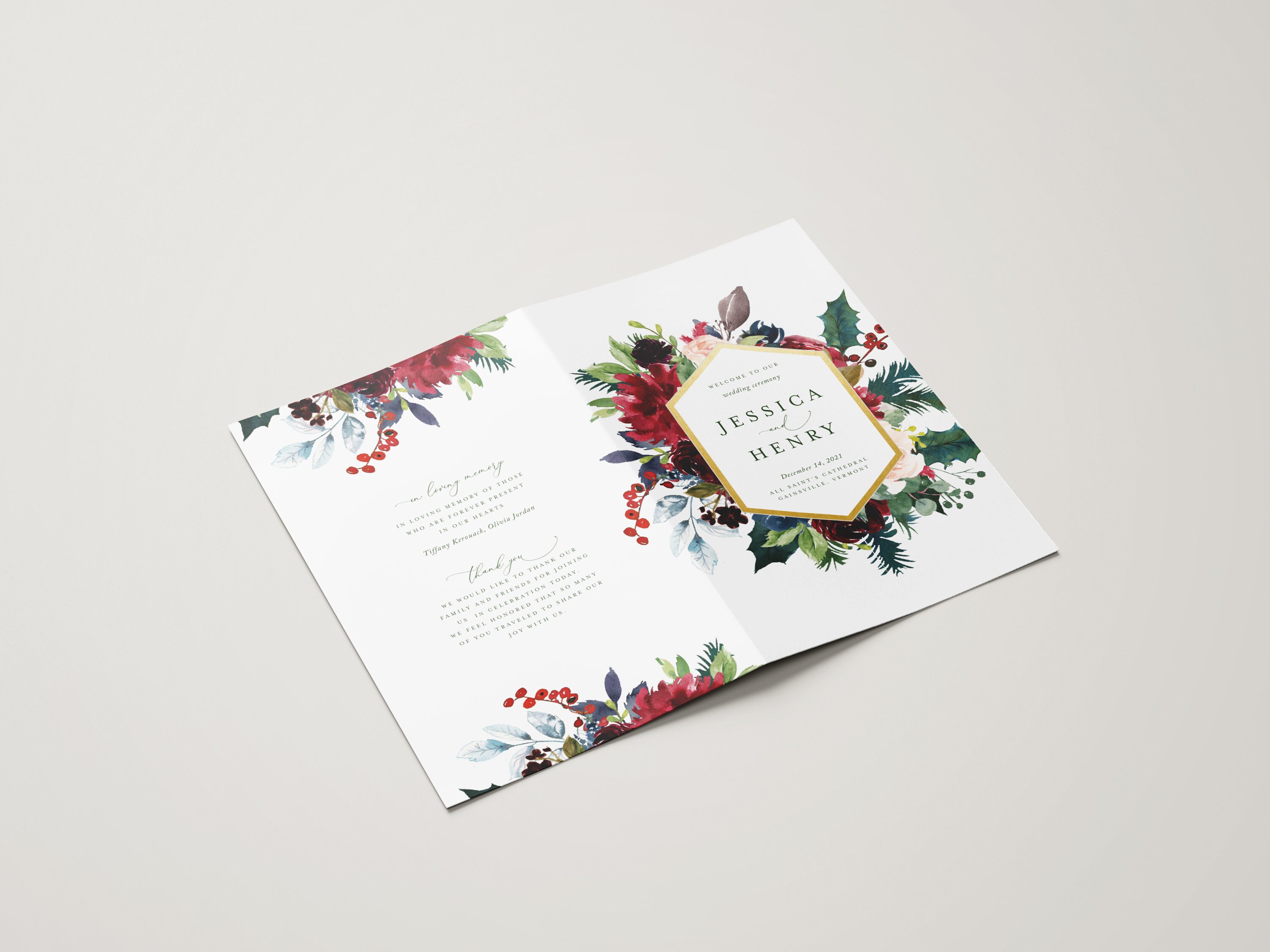 Bi-fold Wedding Program Template, Winter Wedding, Digital Download ...