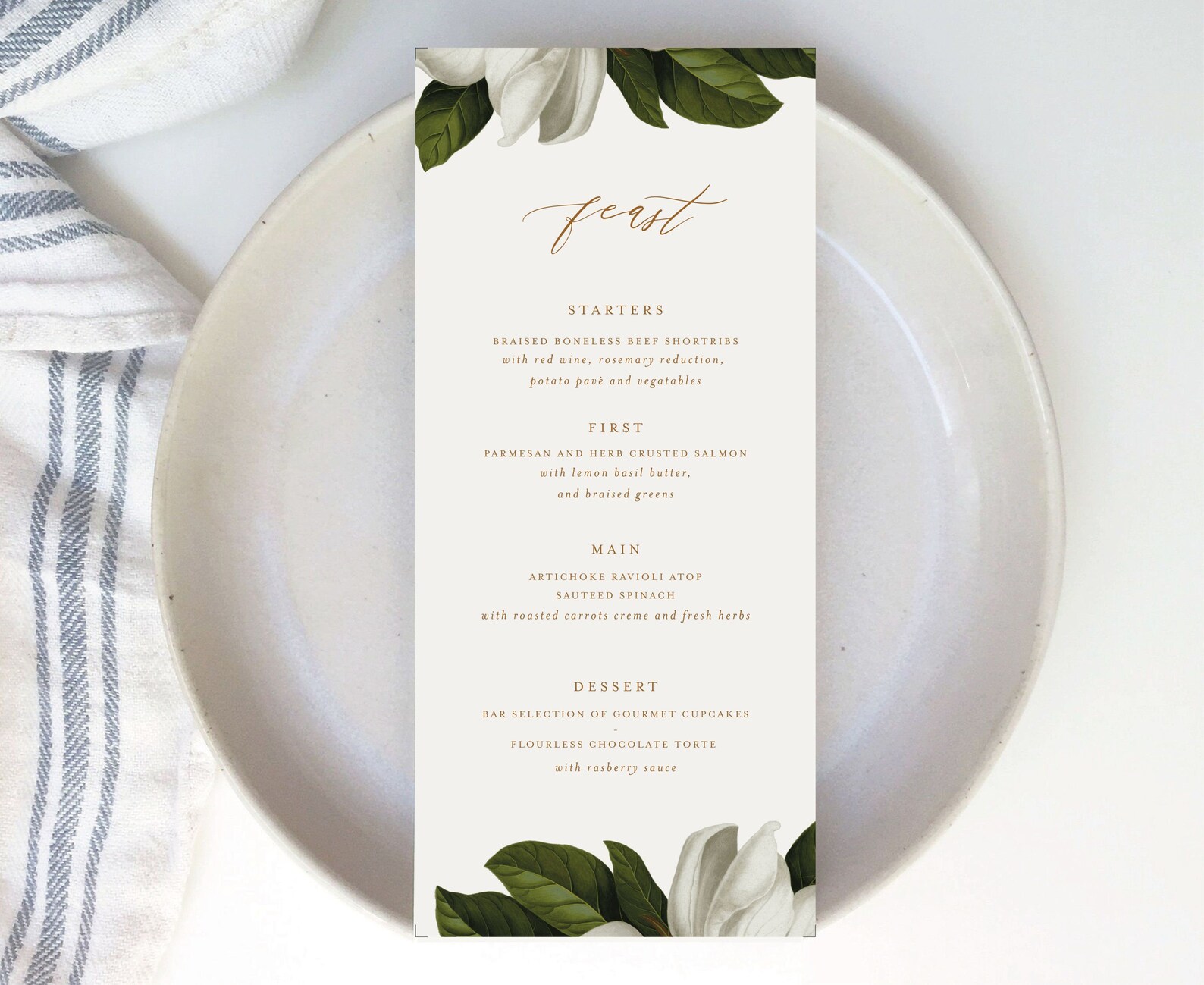 Magnolia Menu Card Template Rustic Dinner Menu Wedding Menu - Etsy