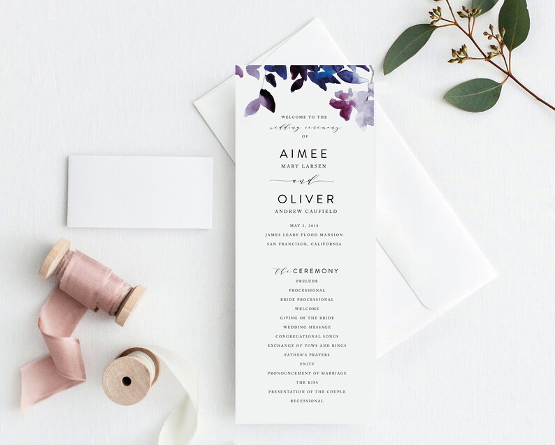 Purple Wedding Program Template Printable Ceremony Instant | Etsy