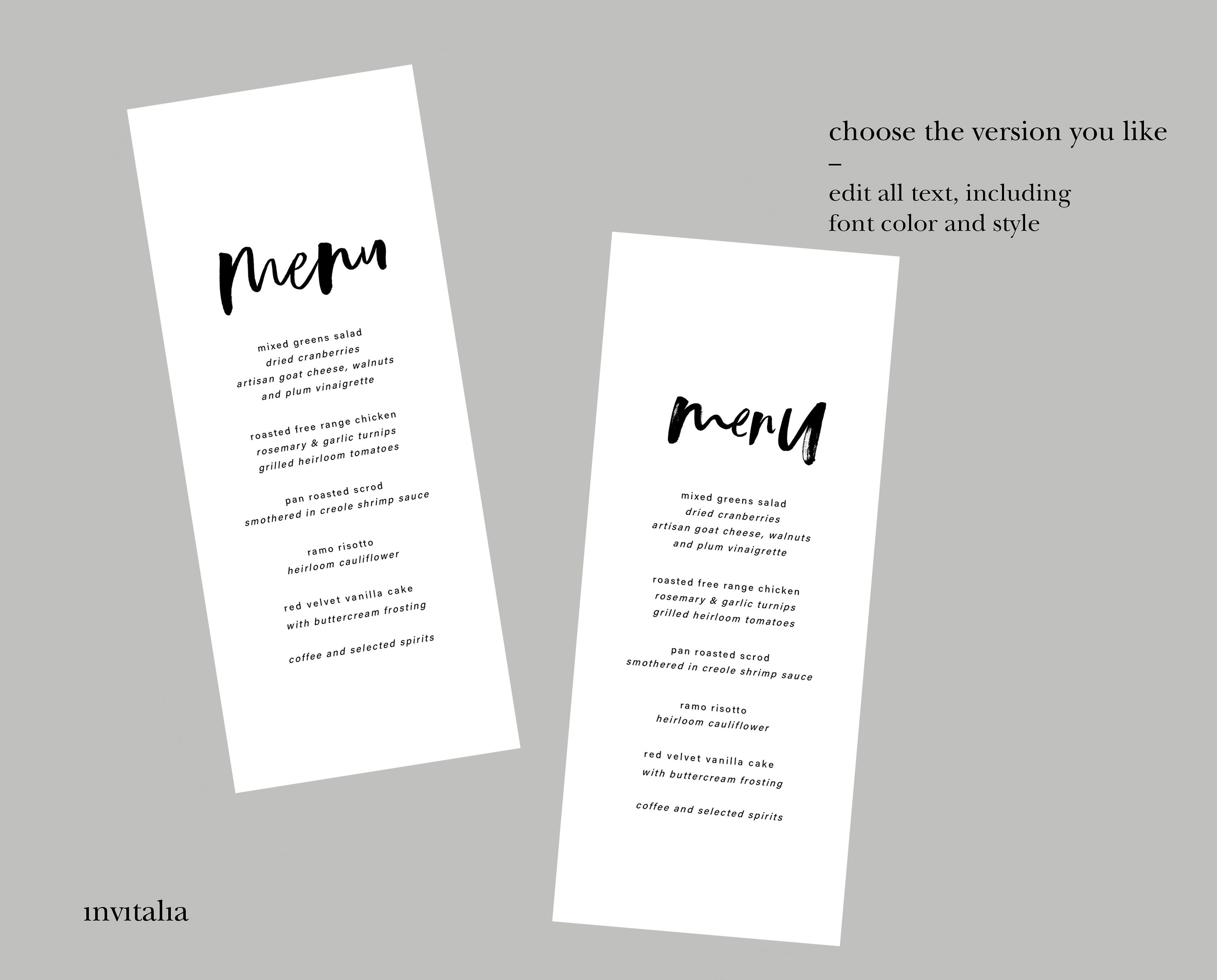 Minimal Wedding Menu Template Minimalist Wedding Menu Modern | Etsy