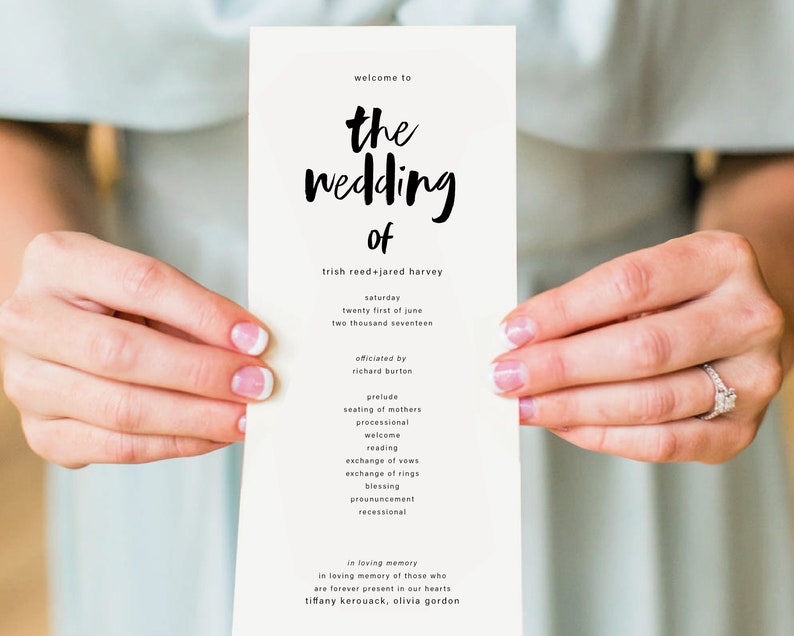Hand Lettered Brush Calligraphy Wedding Ceremony Program - Etsy