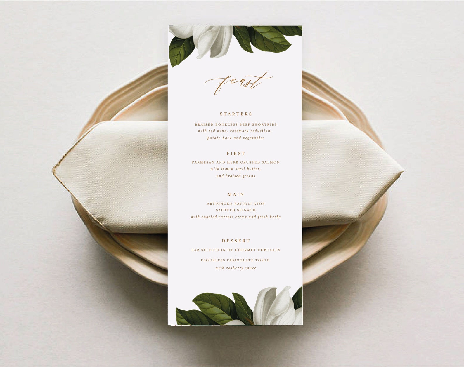 Magnolia Menu Card Template Rustic Dinner Menu Wedding Menu | Etsy