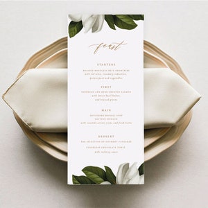 Magnolia Menu Card Template Rustic Dinner Menu Wedding Menu - Etsy