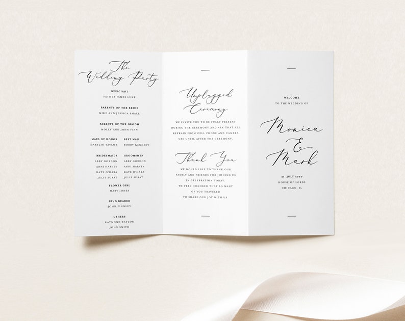 Tri Fold Wedding Program Template Tri Fold Program-catholic - Etsy