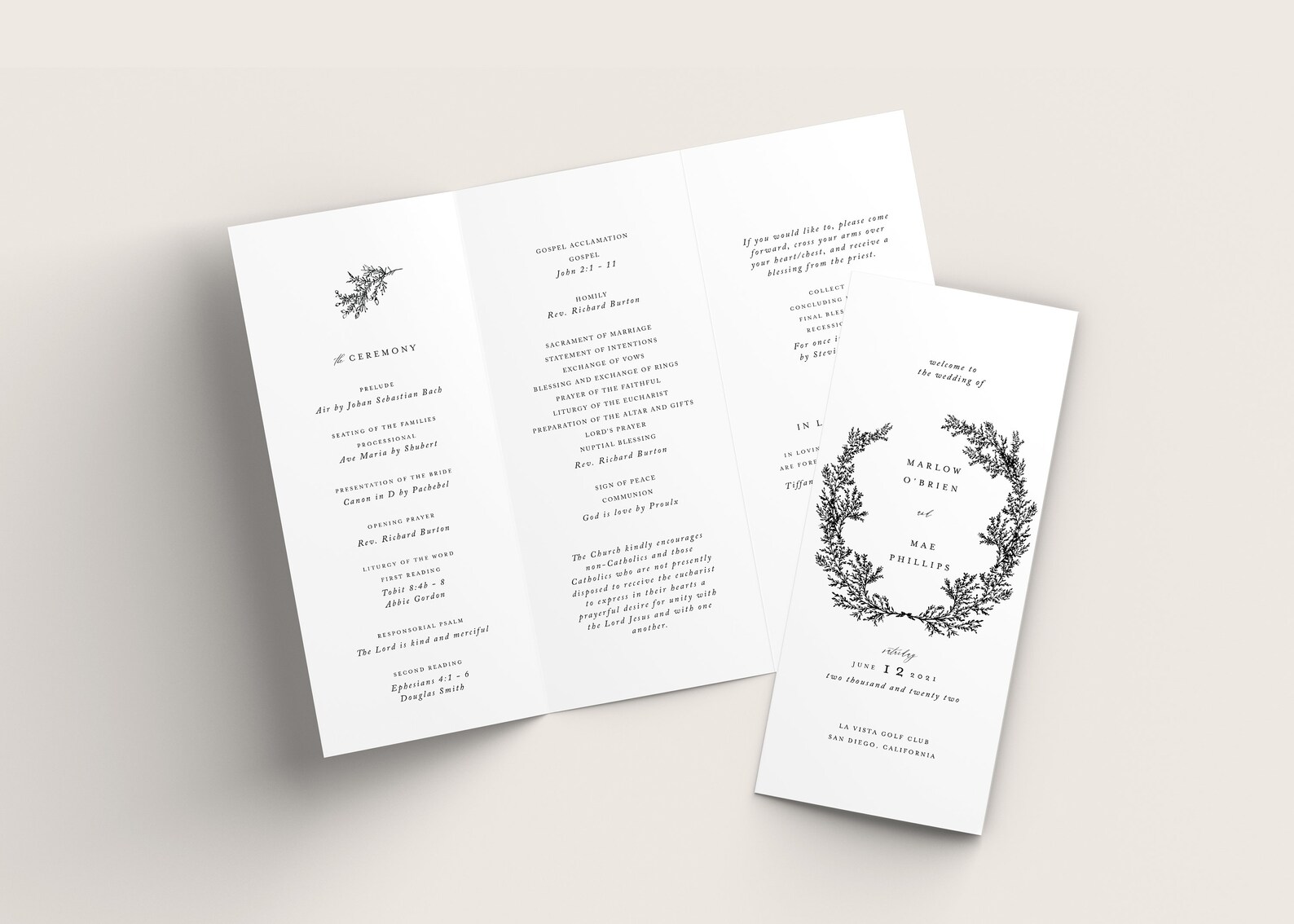 Tri-fold Wedding Program Template Trifold Program Catholic | Etsy