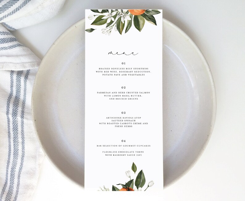 Printable Orange Wedding Menu Card Template Printable Instant - Etsy