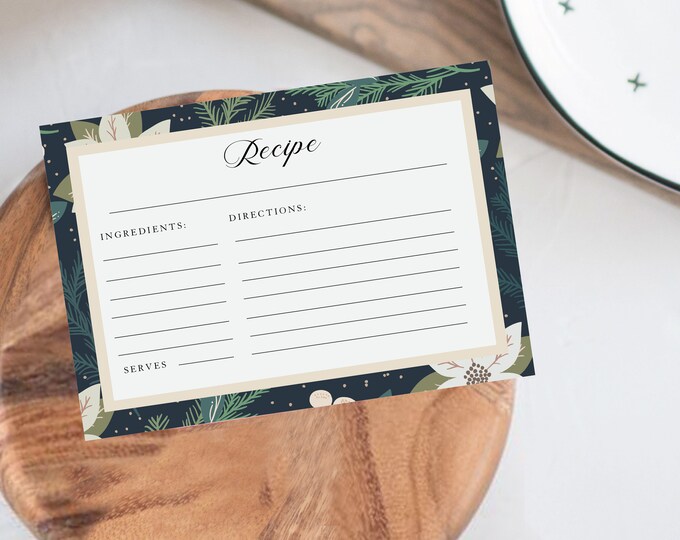 Christmas Recipes, Fancy Recipe Cards, Flowers Recipe Card, Floral ...