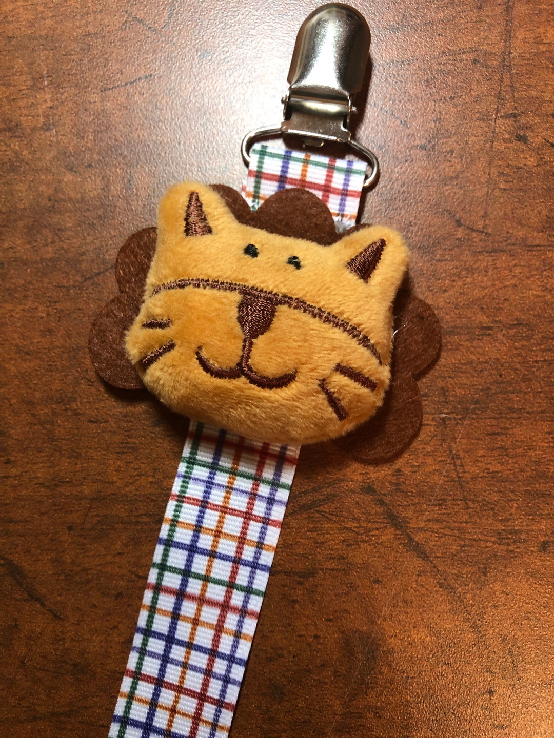 Lion Pacifier Clip, Gingham Ribbon , Camo Faux Leather, Flower Faux ...