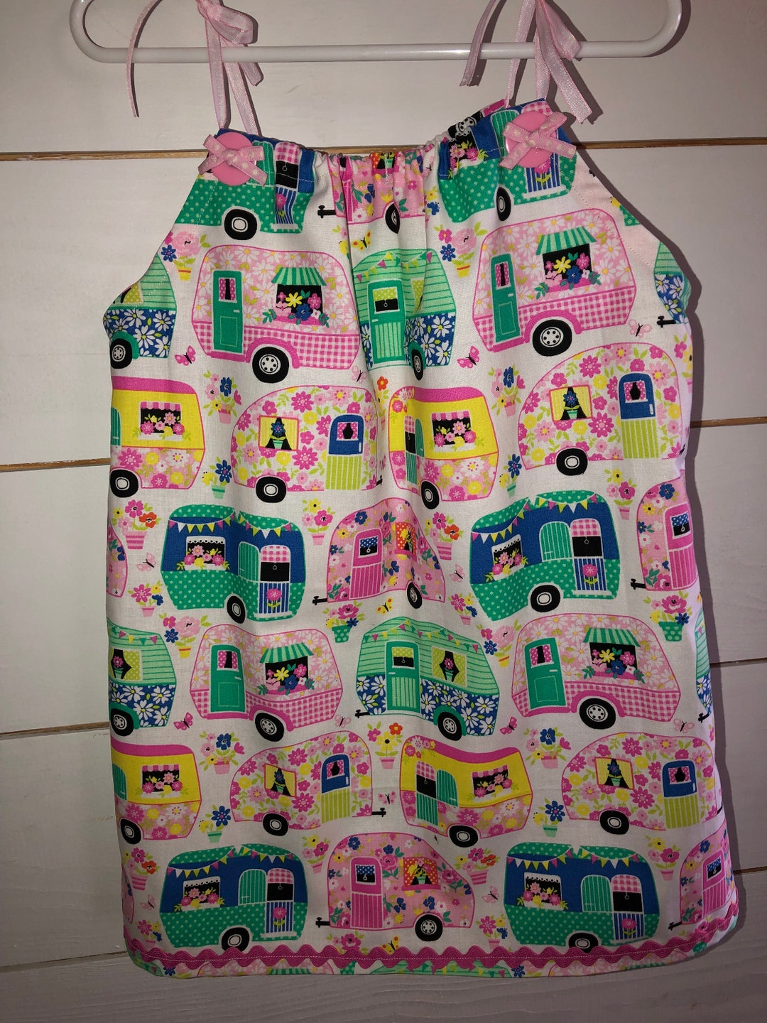 Vintage RV Camper Toddler Dress: Floral, Gingham, Tiny Camper Fabric ...