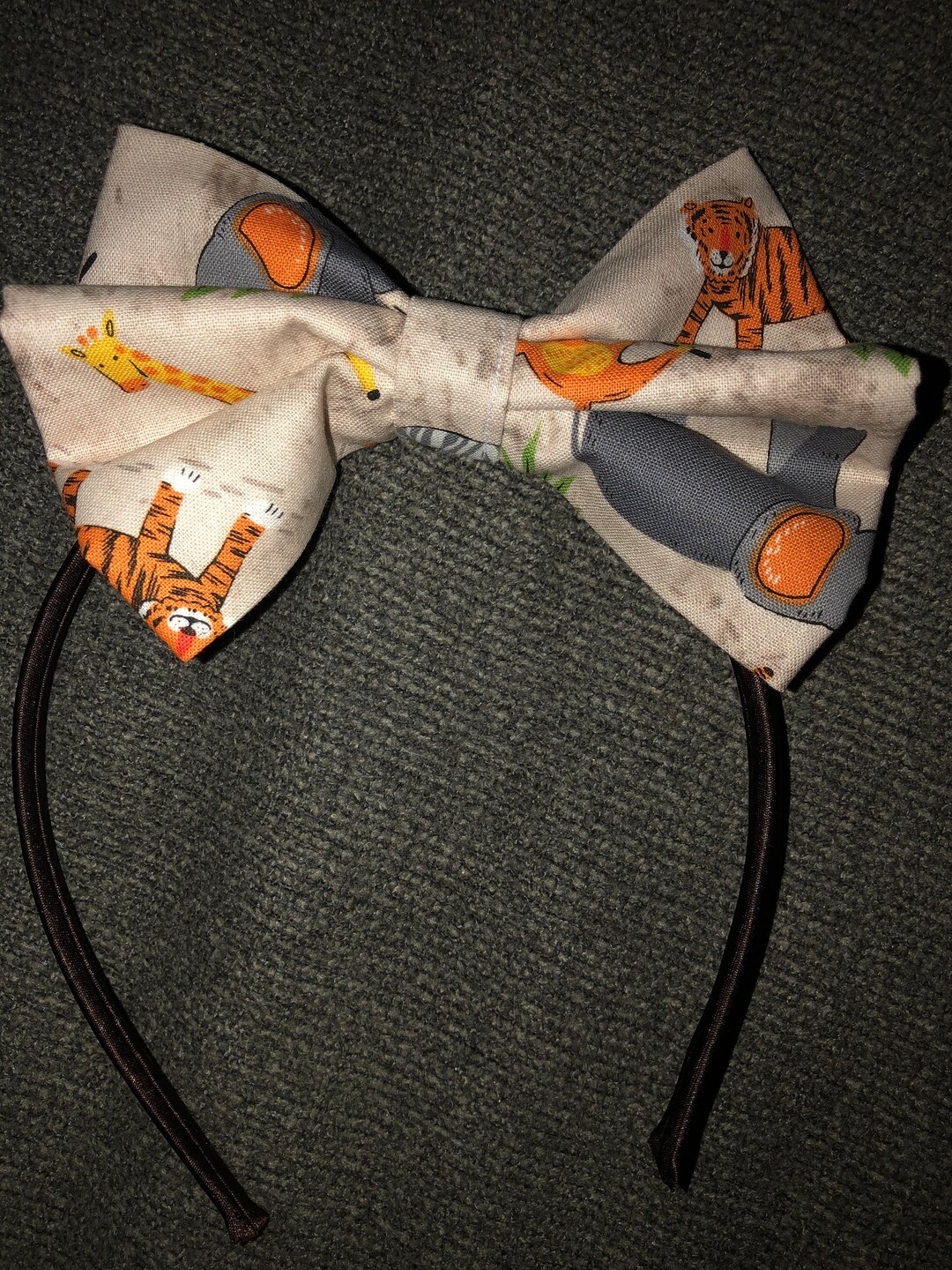 Zoo Animals Headband/ Brown Band/ Animal Fabric Bow/ Hair Accessory ...