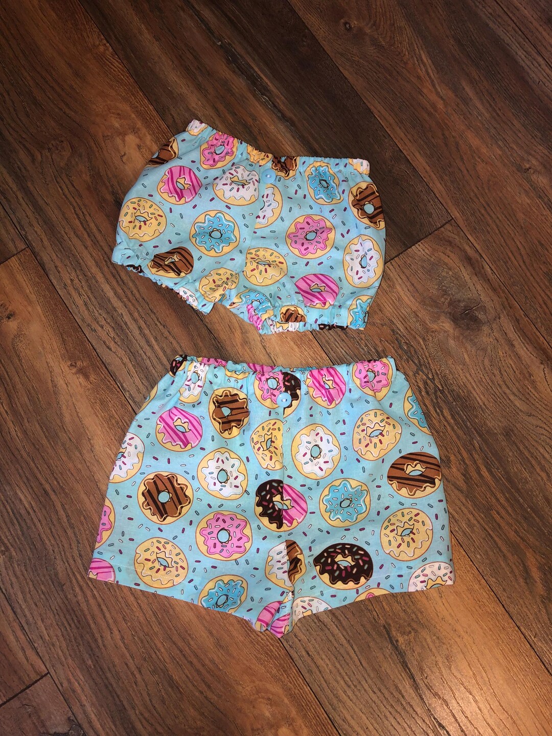 Donut Print Baby Shorts: Sprinkled Cotton, Blue Button Accent - Etsy