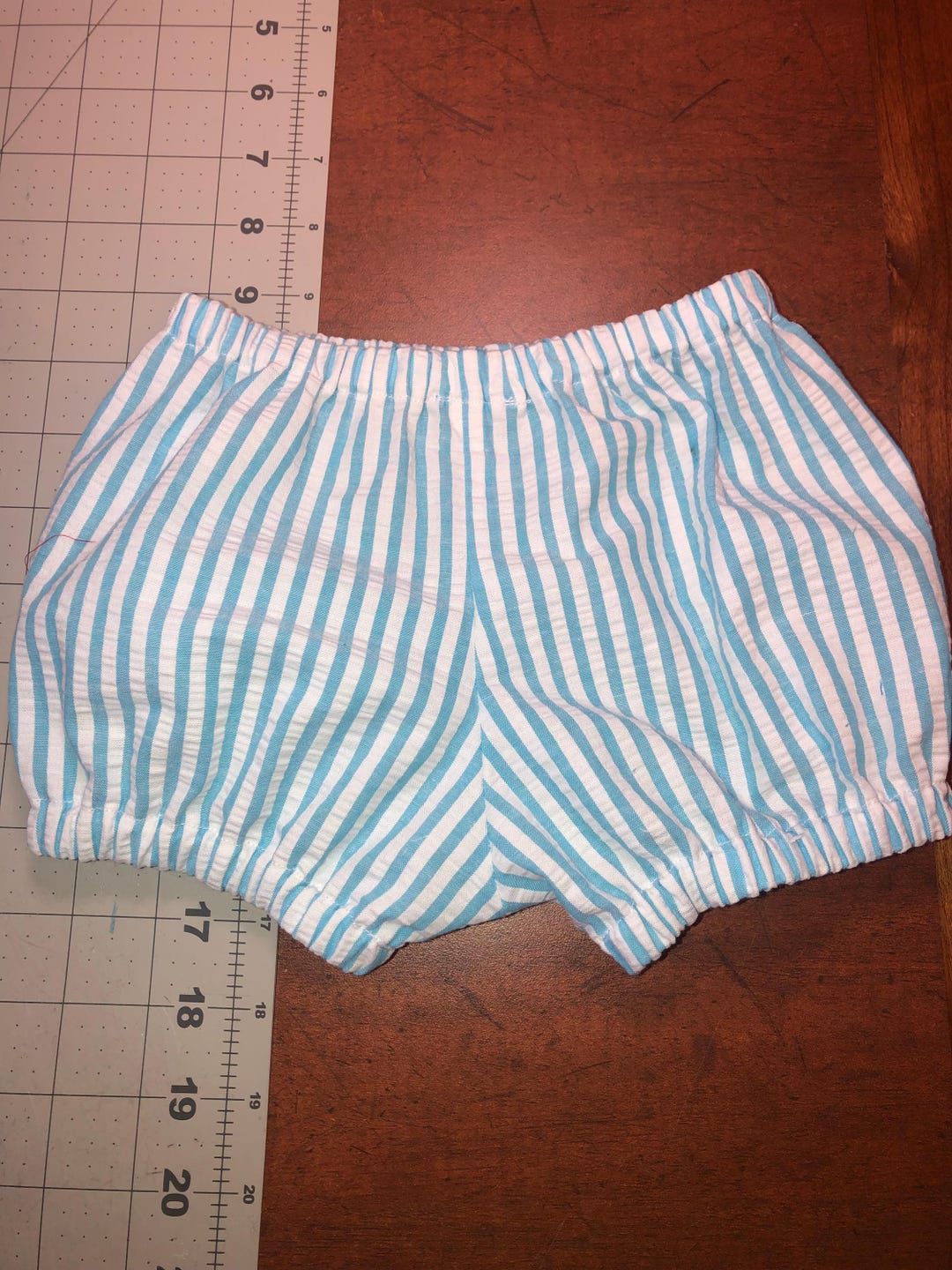 Aqua Striped Seersucker Baby Bubble Shorts: Handmade Unisex Bloomers (6 ...