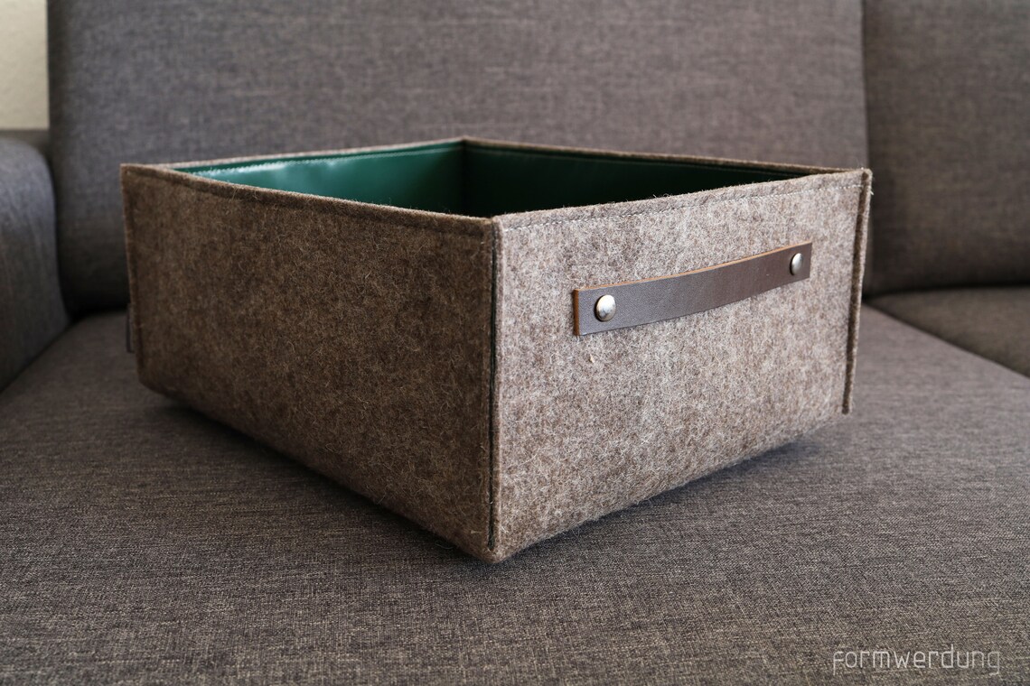 Felt Storage Box With Leather Handle Custom Made Storage - Etsy